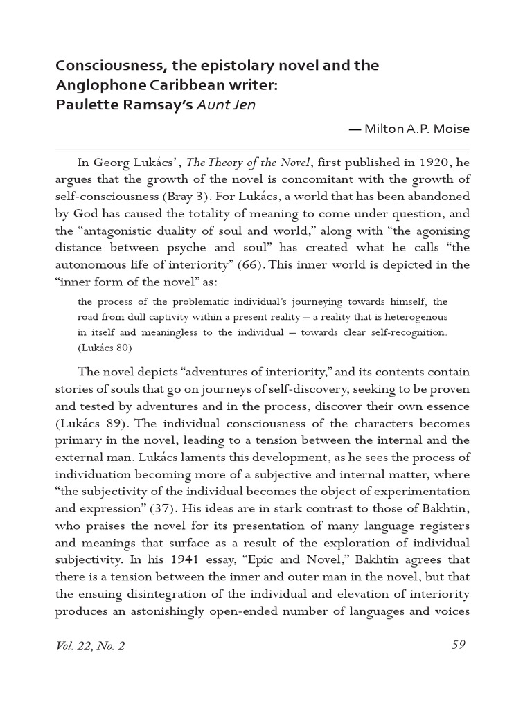 Consciousness, The Epistolary Novel and The Anglophone Caribbean Writer ...