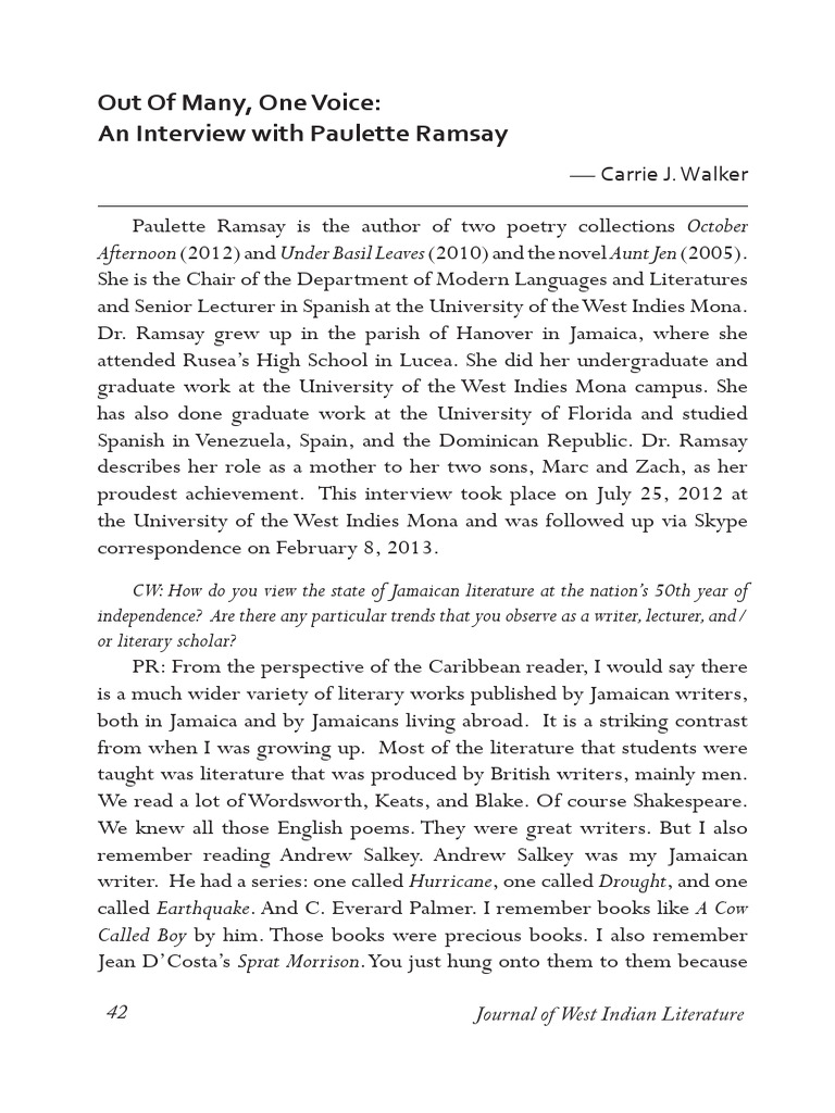 Interview with Jamaican Author Paulette Ramsay | PDF | Feminism ...