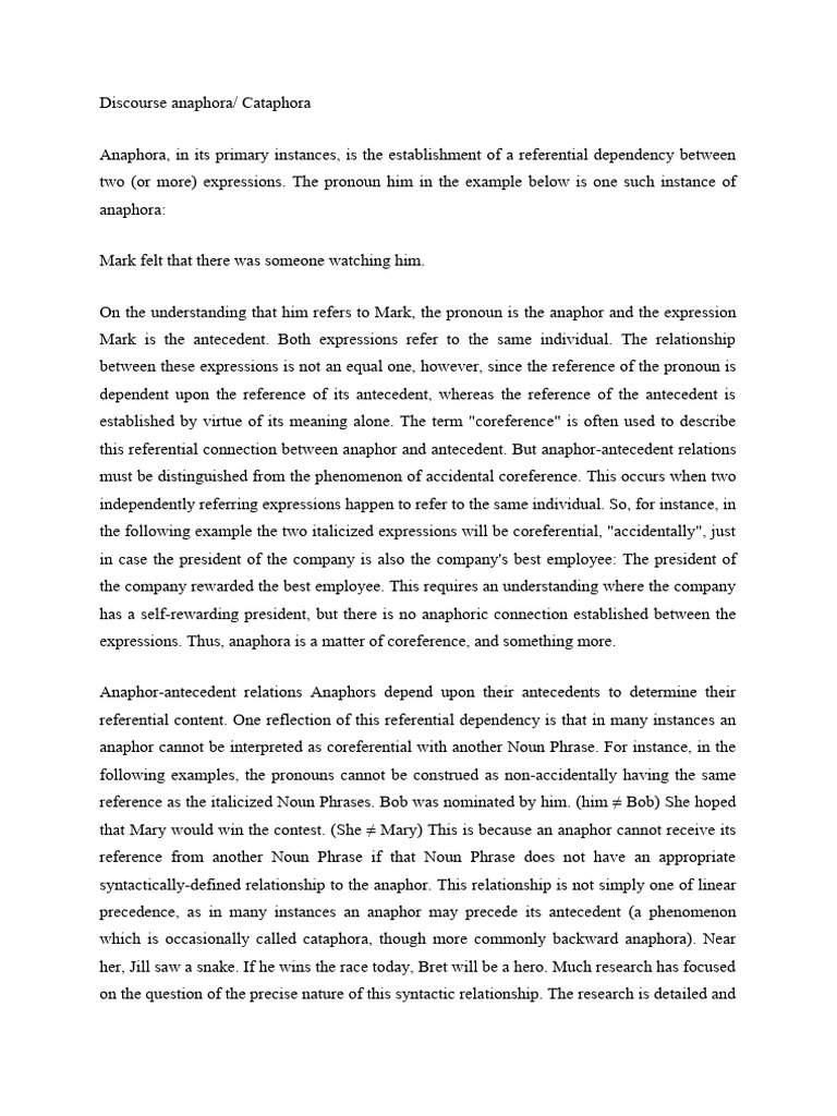 Discourse Anaphora | PDF | Pronoun | Syntactic Relationships