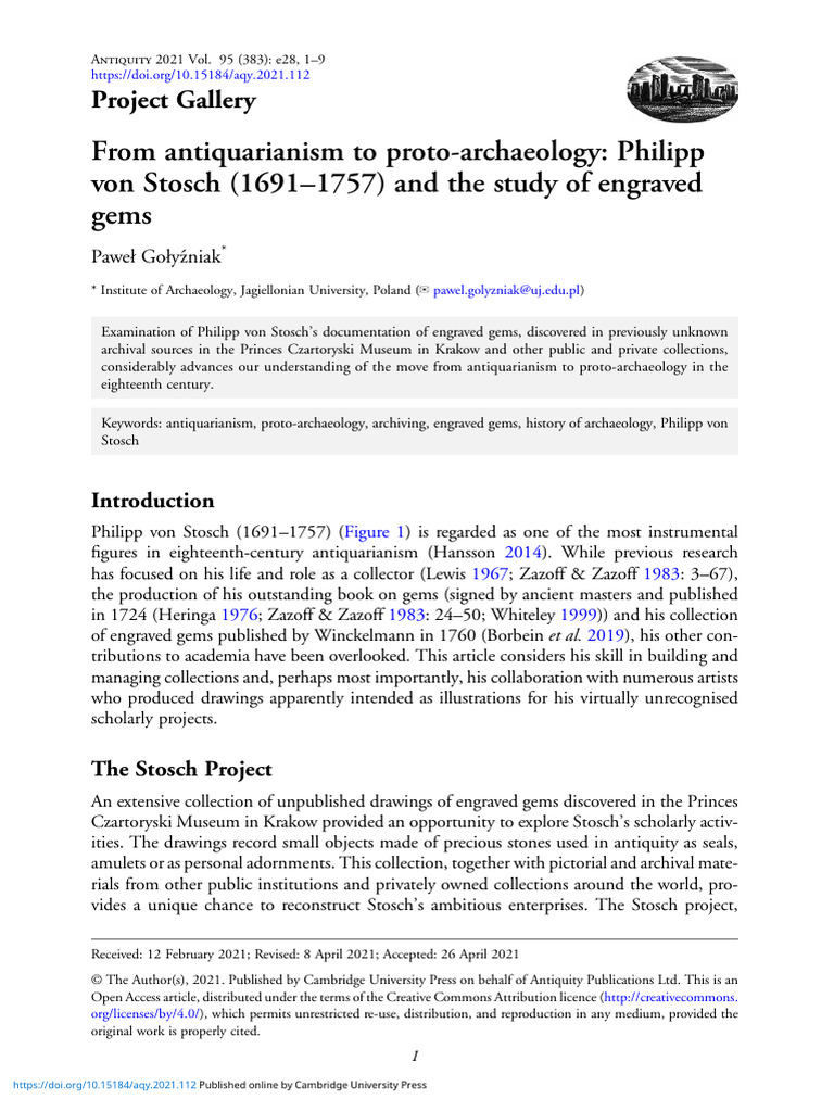 From Antiquarianism To Protoarchaeology Philipp Von Stosch 16911757 and ...