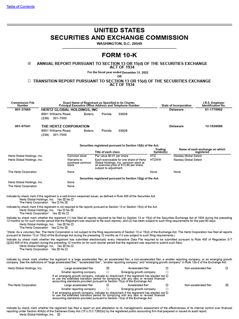 Hertz 2022 Annual Report | PDF | Chapter 11 | Form 10 K