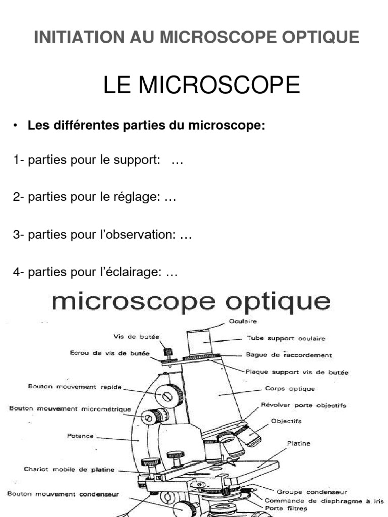 Parties et utilisation du microscope optique | PDF | Cellule (Biologie ...