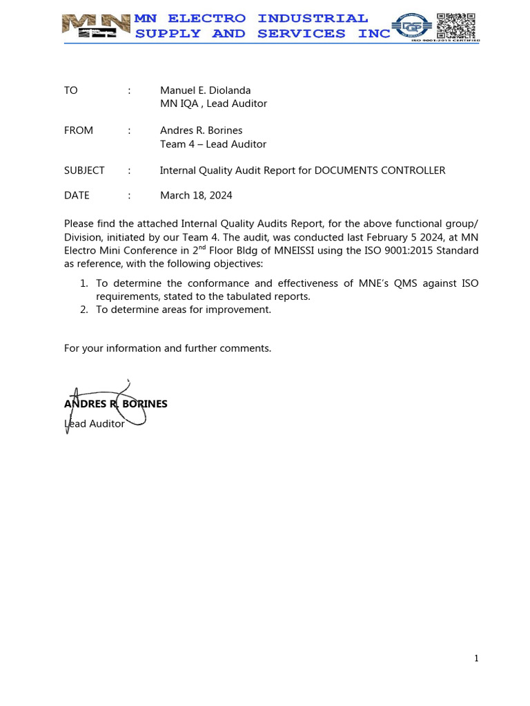 Team 4 - Document Controller - 1 | PDF | Audit | Iso 9000