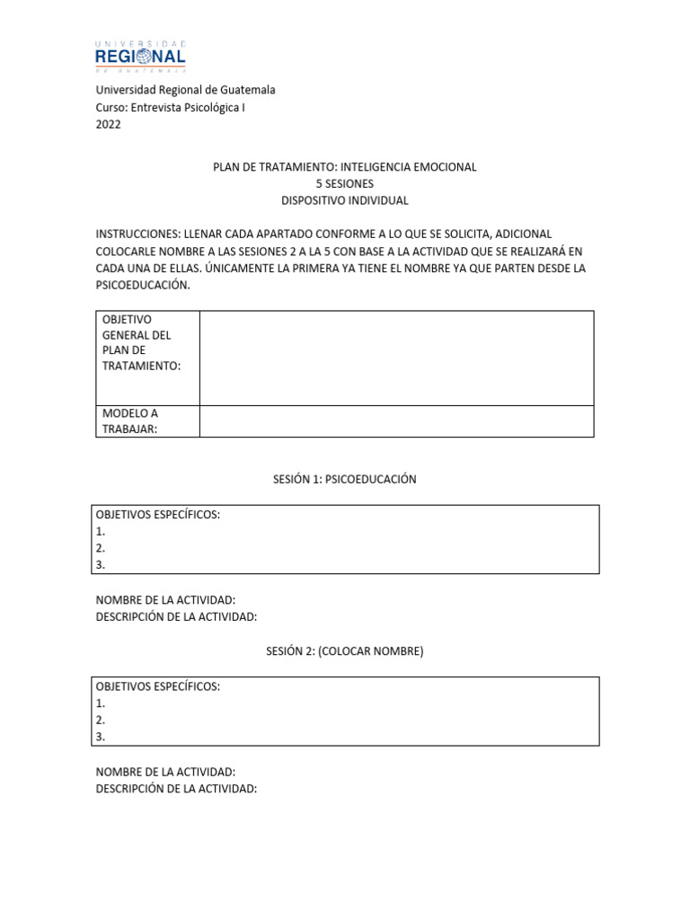 Hoja de Trabajo Inteligencia Emocional Plan de Tratamiento | PDF ...