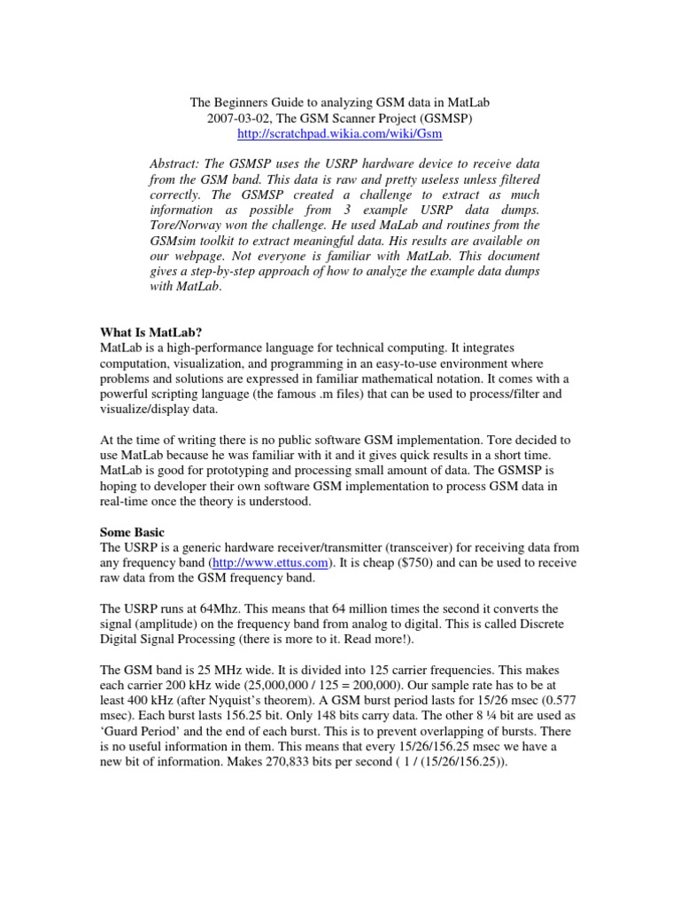 The Beginners Guide To Analyzing GSM Data in MatLab | PDF | Sampling ...
