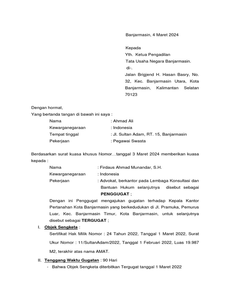 Surat Gugatan Ptun | PDF