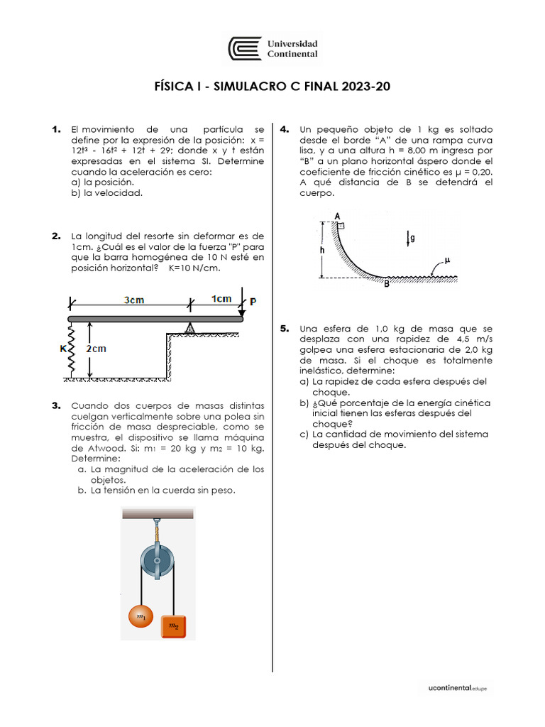 Examen Física I: Problemas Clave | PDF
