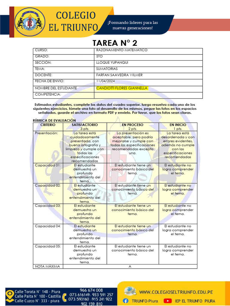 Tarea N°02 RM I Trimestre | PDF