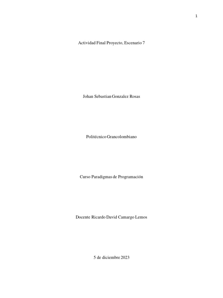 Entrega Final Paradigmas de programacion | PDF | Programación de ... Entrega Final Paradigmas de programacion | PDF | Programación de ...