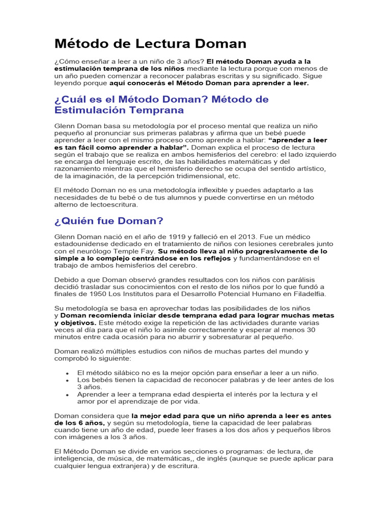 Método de Lectura Doman | Descargar gratis PDF | Aprendizaje ...