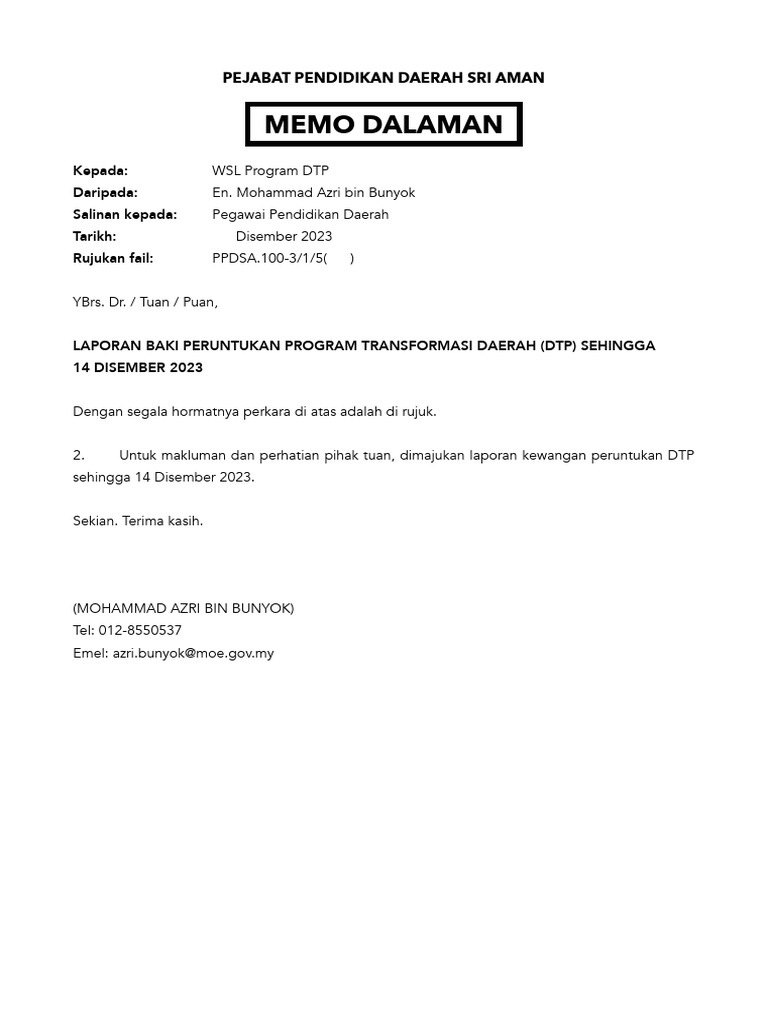 Memo Kewangan Dtp 2023 | PDF