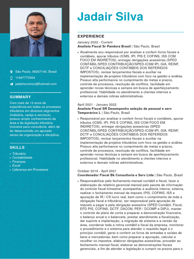 Jadair Silva CV 2 Atualizado-1 | PDF | Contabilidade | Impostos