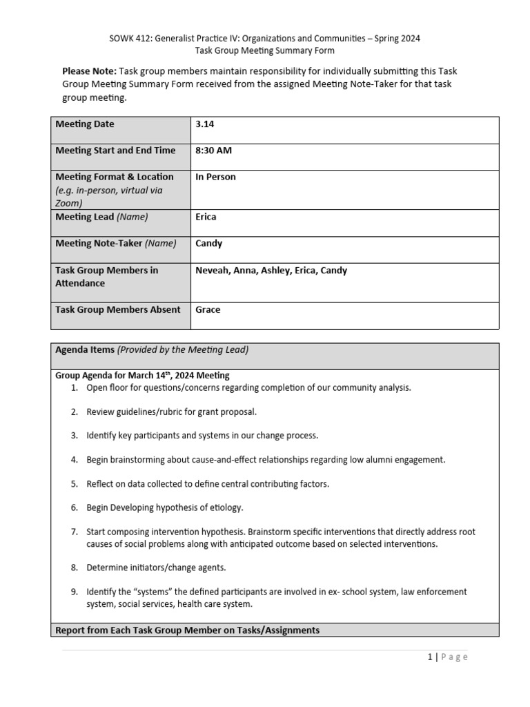 Task Group Meeting Summary Form - Revised 2024 6 1 | PDF | Hypothesis