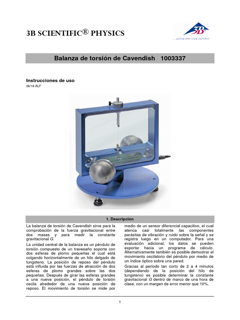 3B Scientific® Physics: Balanza de Torsión de Cavendish 1003337 | PDF ...