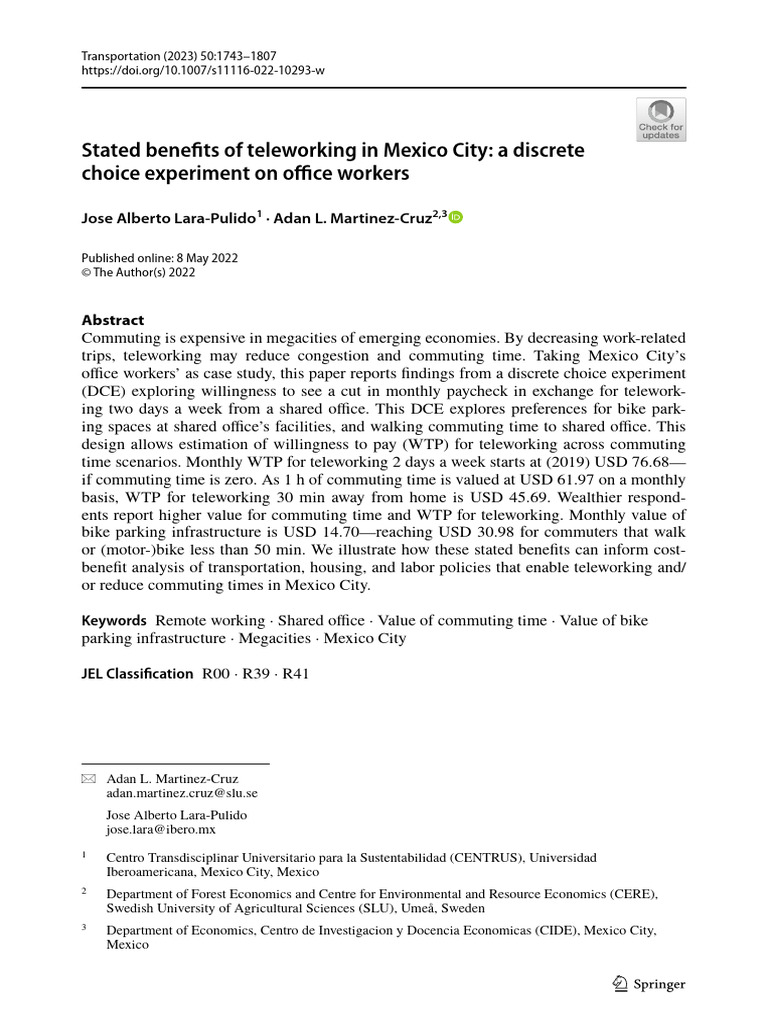 Stated Benefits of Teleworking in Mexico City A Discrete Choice ... Stated Benefits of Teleworking in Mexico City A Discrete Choice ...