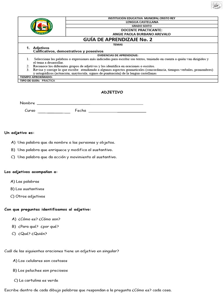 Examen de Adjetivos | PDF | Adjetivo | Sustantivo