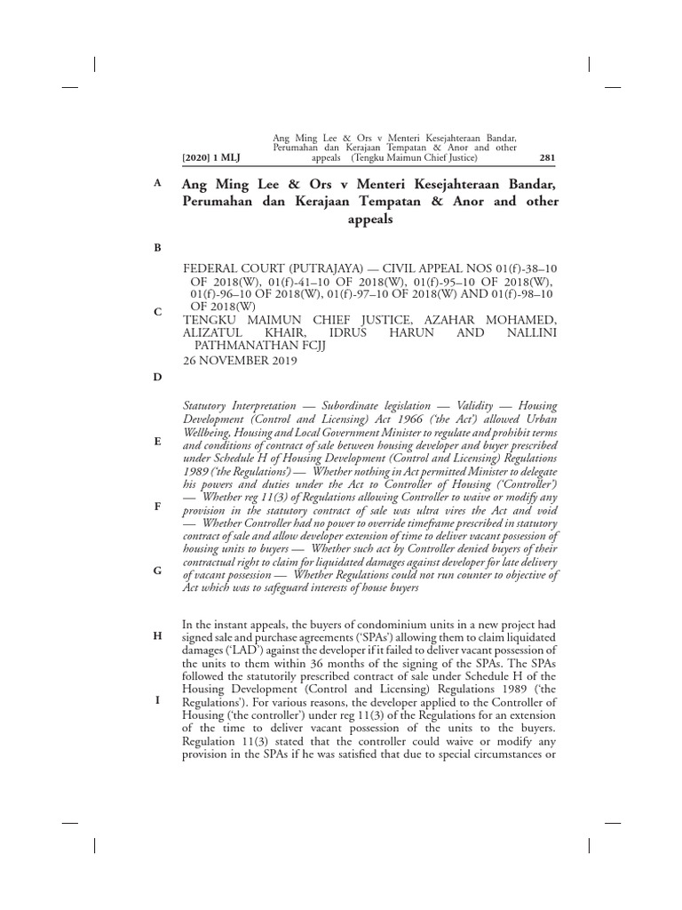 Ang Ming Lee & Ors V Menteri Kesejahteraan Bandar, Perumahan Dan ...
