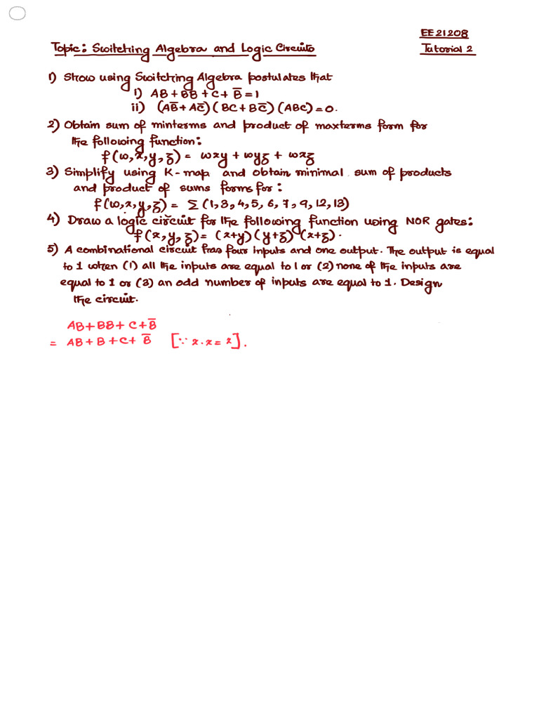 EE21208 - Tutorial 2 | PDF