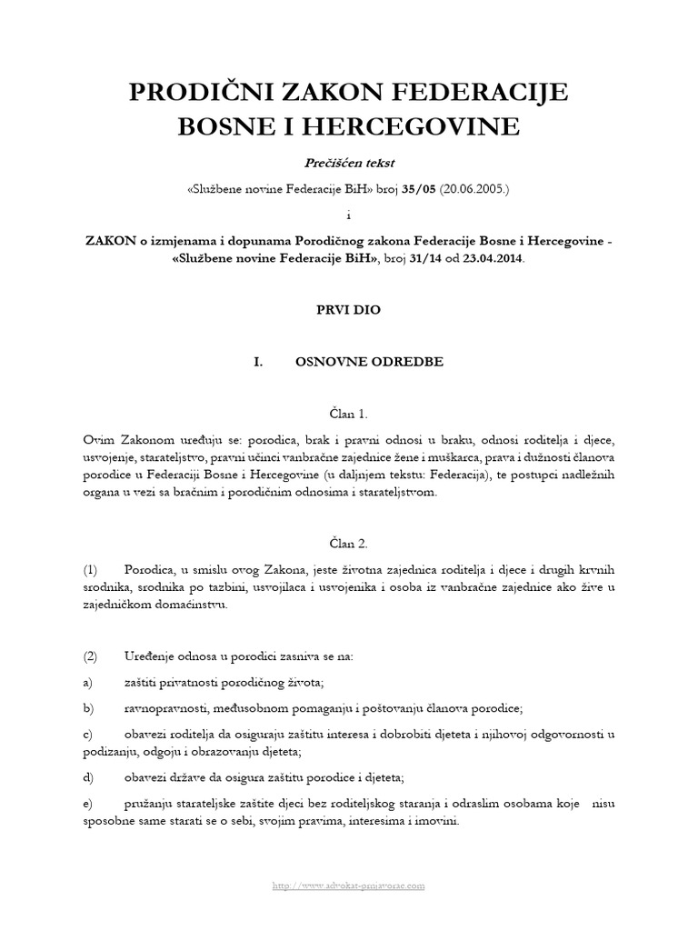 Porodicni Zakon Federacije BiH | PDF