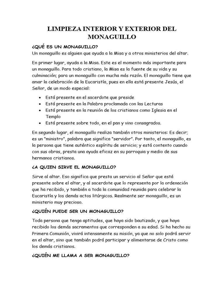 Cualidades y Funciones del Monaguillo | PDF | eucaristía | Adoración ...