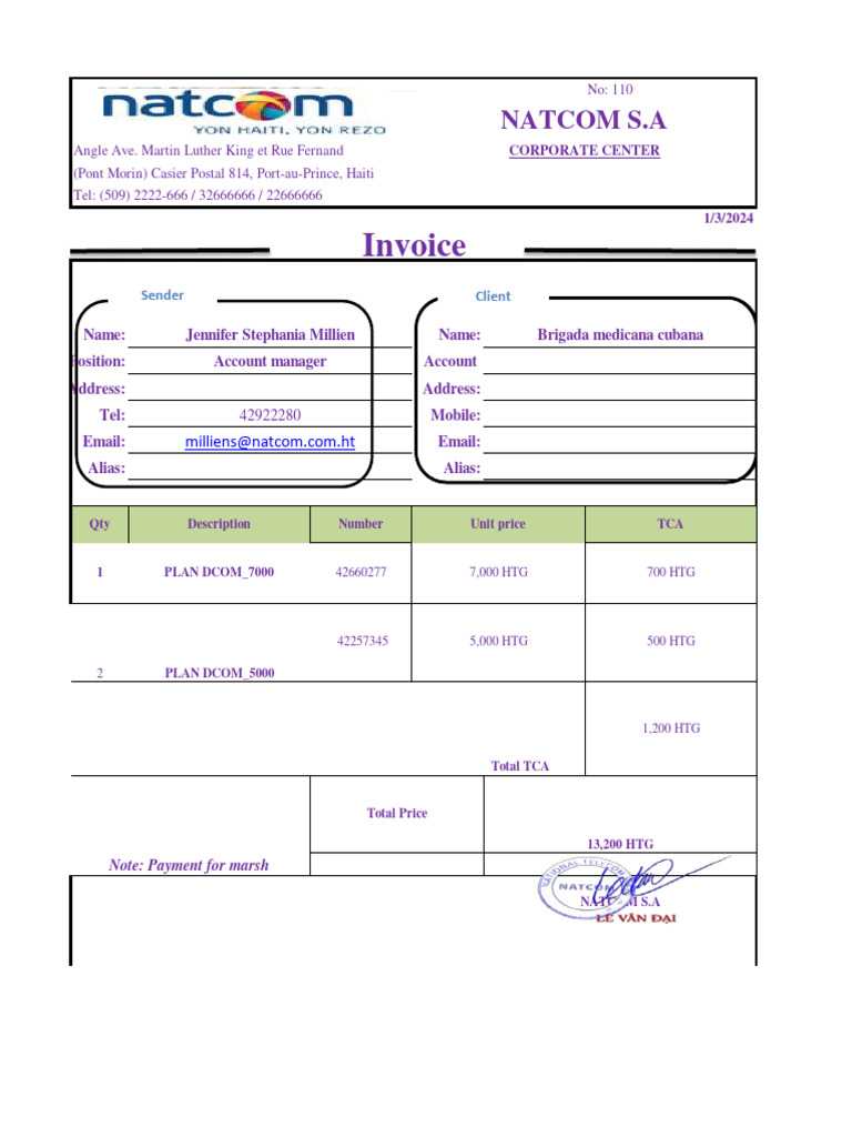 Mobile's Invoice Brigada Marsh | PDF