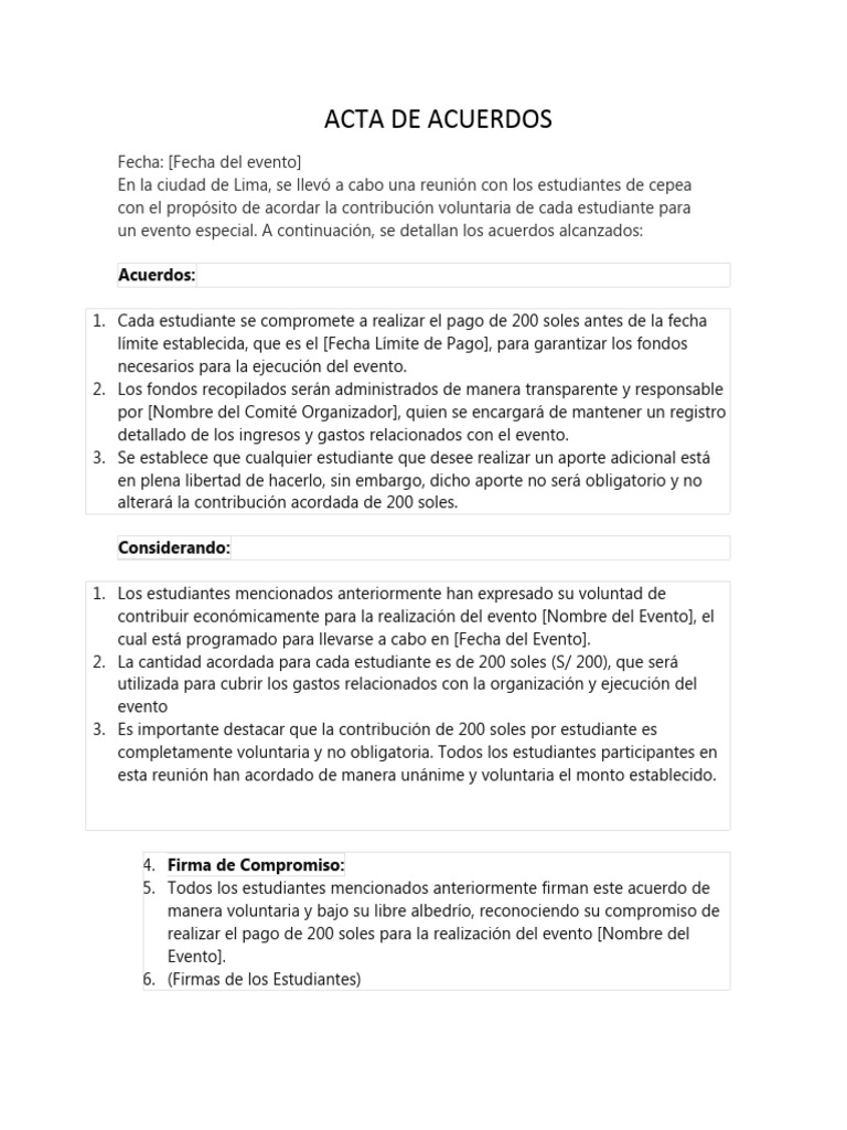 Acta de Acuerdos | PDF
