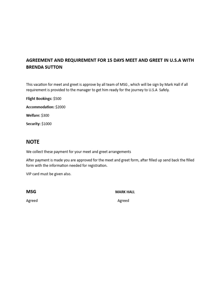 Meet and Greet Agreement with Brenda Sutton | PDF
