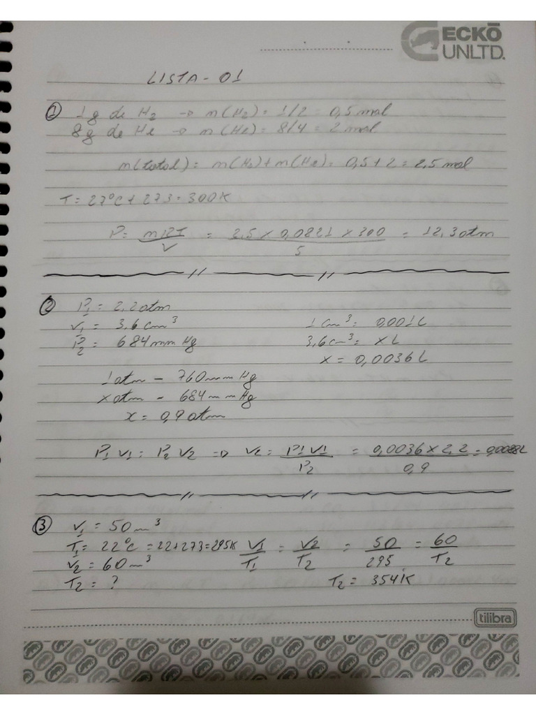 Lista 01 FISICO QUIMICA | PDF