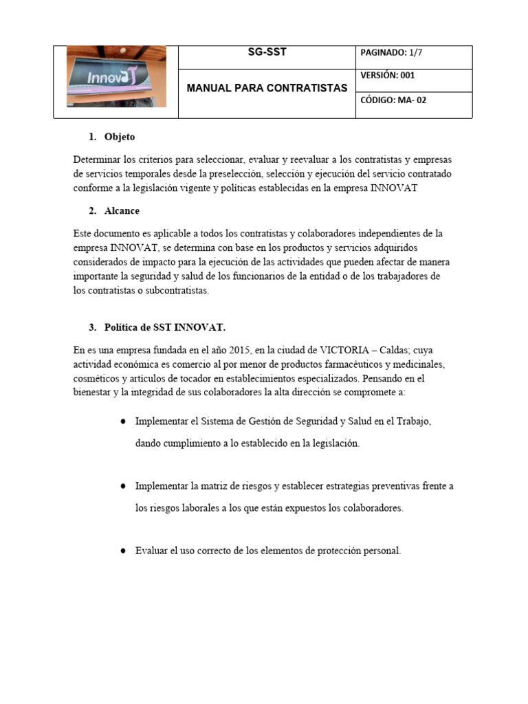 Manual de Contratistas INNOVAT | PDF | Business