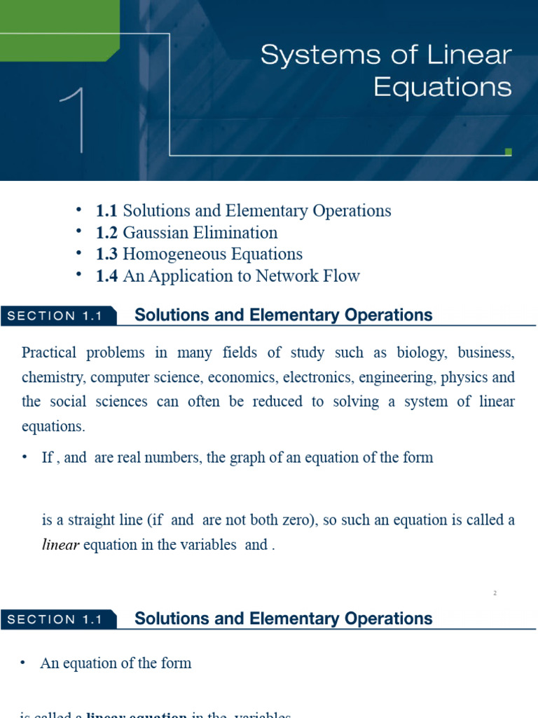 Chapter 1 Linear Equations | PDF | System Of Linear Equations | Equations