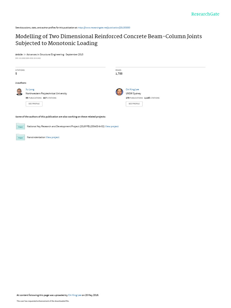 Long and Lee - Modelling of Two Dimensional Reinforced Concrete Beam-Column Joints Subjected to ...