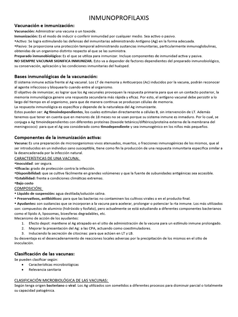 INMUNOPROFILAXIS | PDF | Sistema inmune | Vacunas