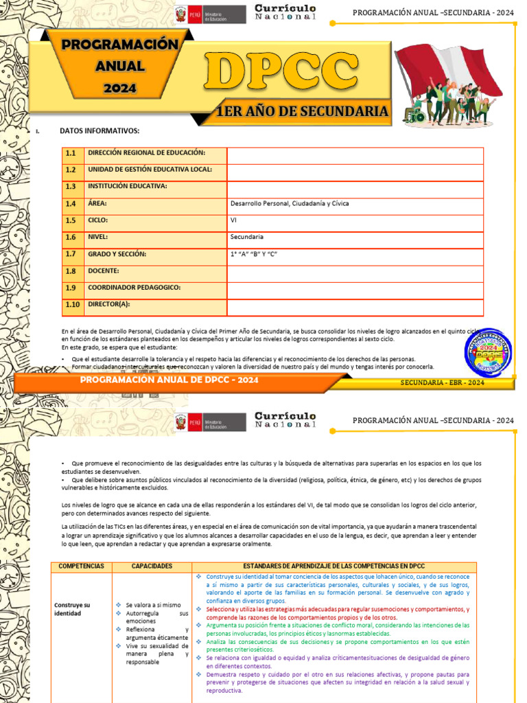 PROGRAMACION_ANUAL_DPCC_1°_-_2024[1] | PDF | Sociedad | La sexualidad humana