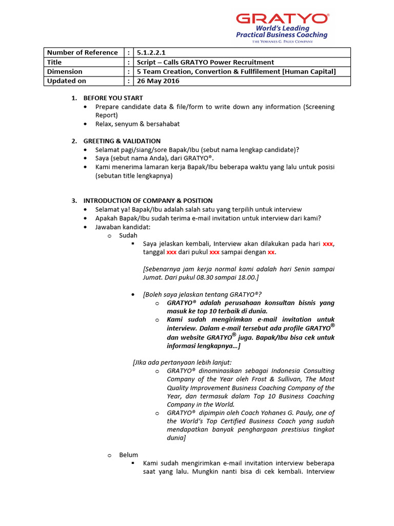 Script - Calls GRATYO Power Recruitment 1.1 | PDF