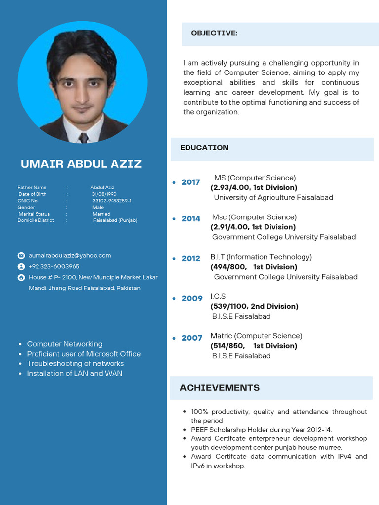 Umair cv (1) | PDF | Information And Communications Technology | Computing