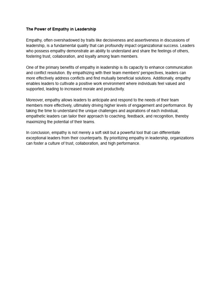 Essay 2_ The Power of Empathy in Leadership | PDF