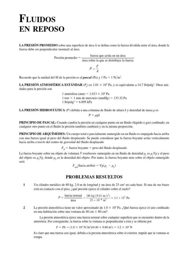 Fluidos en Reposo-Introducción | Descargar gratis PDF | Presión | Pascal (Unidad)