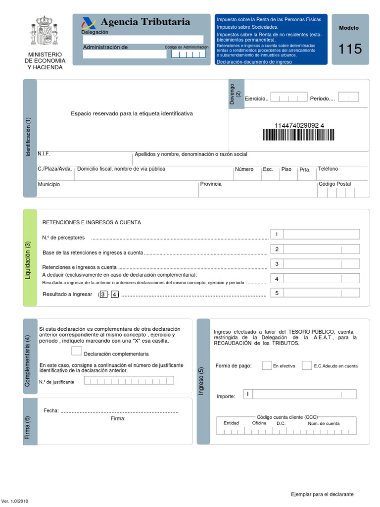 Liquidacion Del Impuesto Modelo 115 | PDF | Impuestos | Impuesto sobre ...
