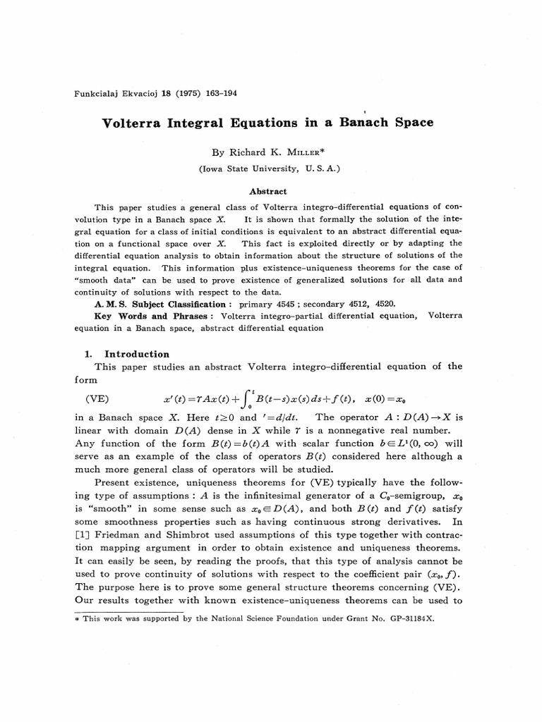 Volterra Integral Equations in A Banach Space | PDF | Mathematics | Mathematical Relations