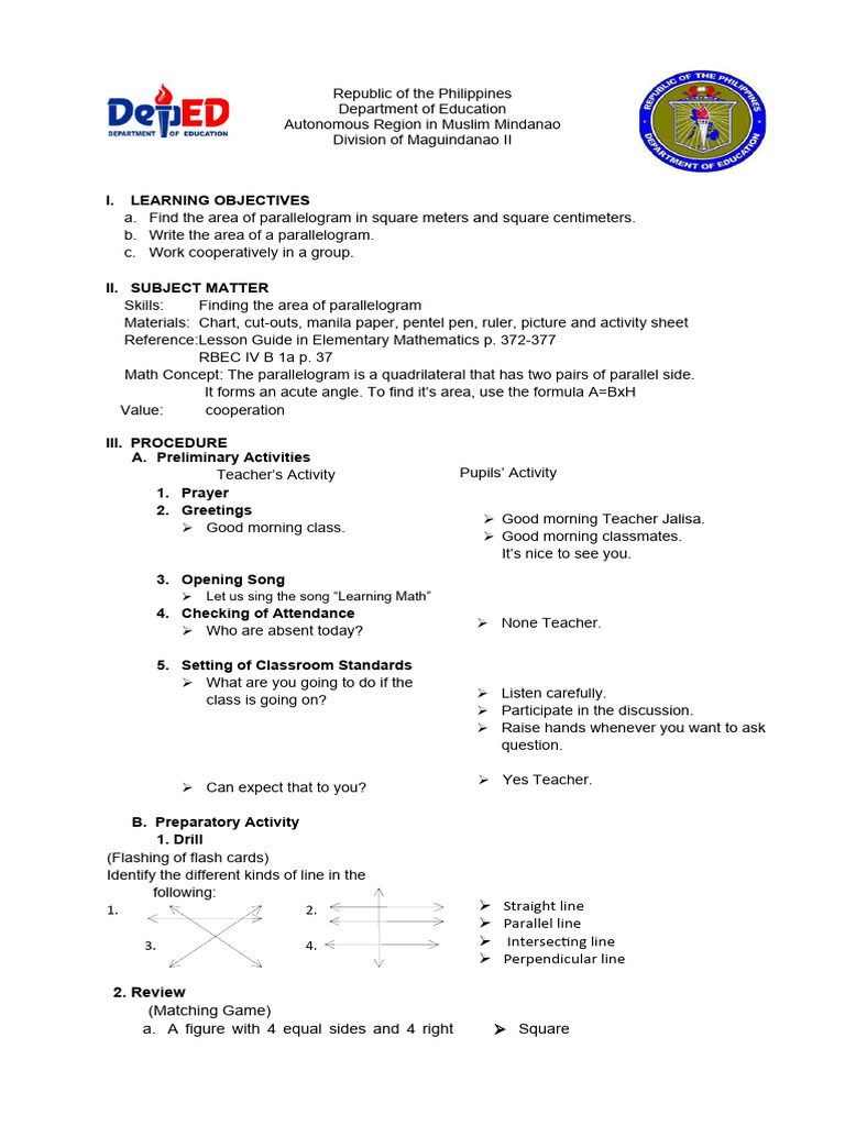 Lesson Plan Final | PDF | Rectangle | Area