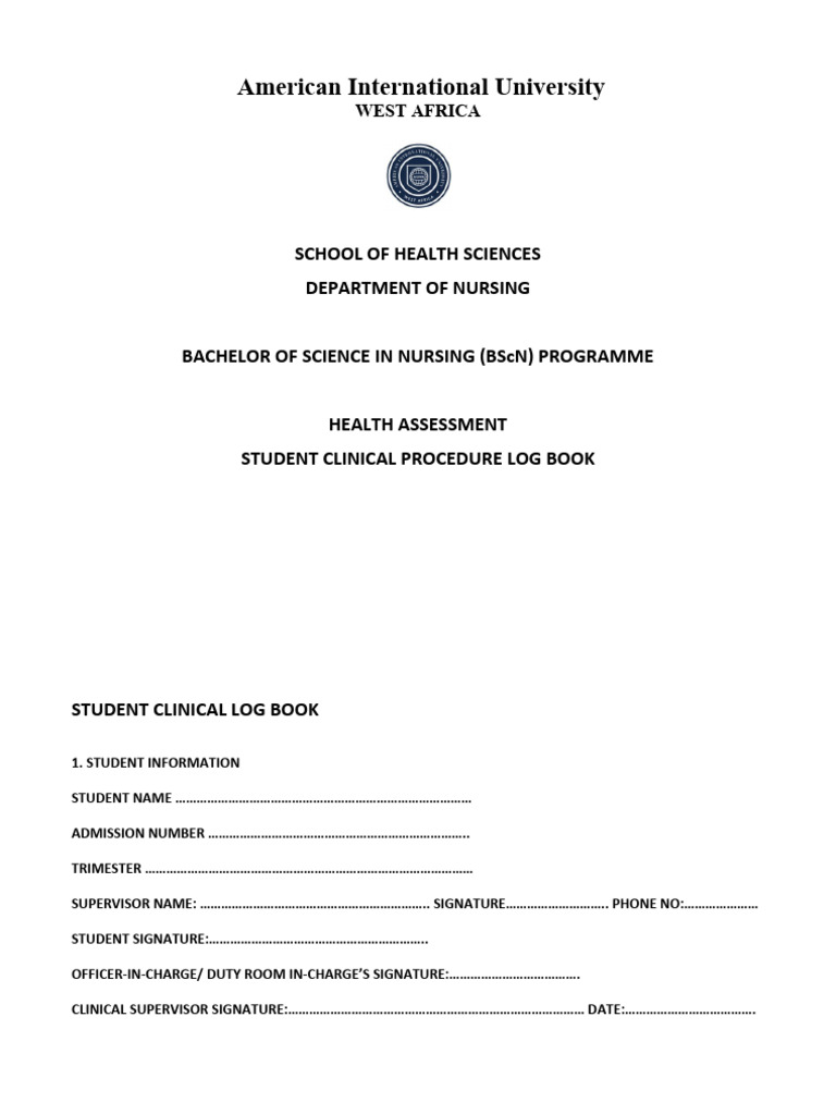 American International University HEALTH ASSESSMENT CLINICAL PROCEDURE ...