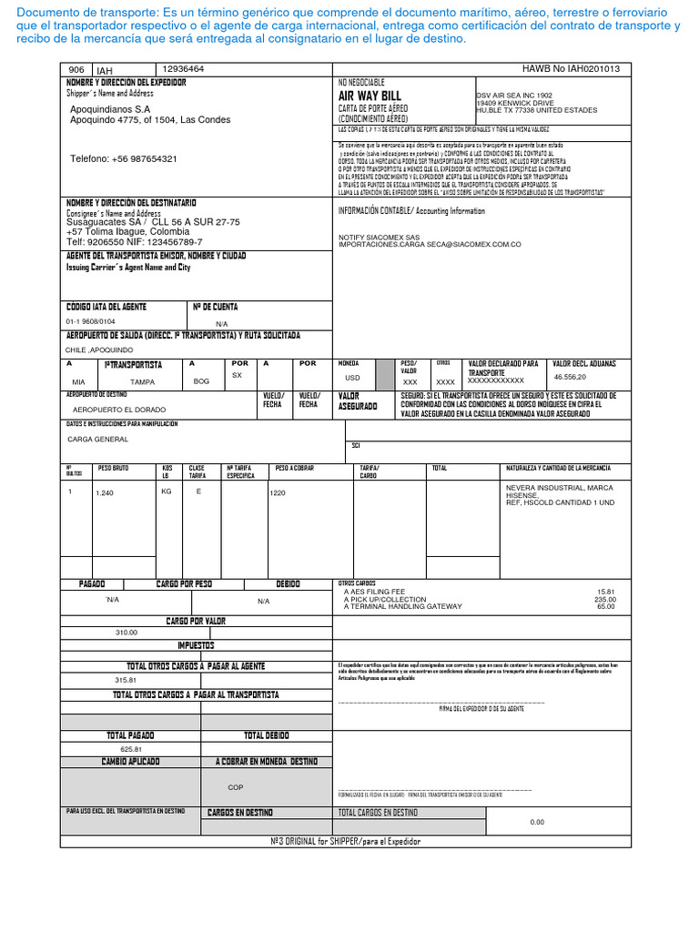 MODELO_DE_AIR_WAYBILL_AWB_O_CONOCIMIENTO | PDF | Comercio | Economias