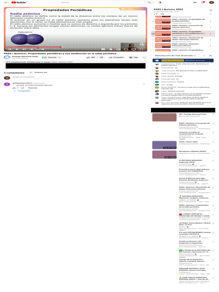 PAES Química Propiedades Periódicas y Sus Tendencias en La Tabla Periódica - YouTube 2 | PDF ...