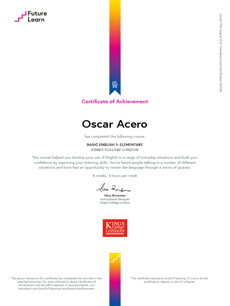 Basic-English-Elementary Certificate of Achievement nb7slbt | PDF ...