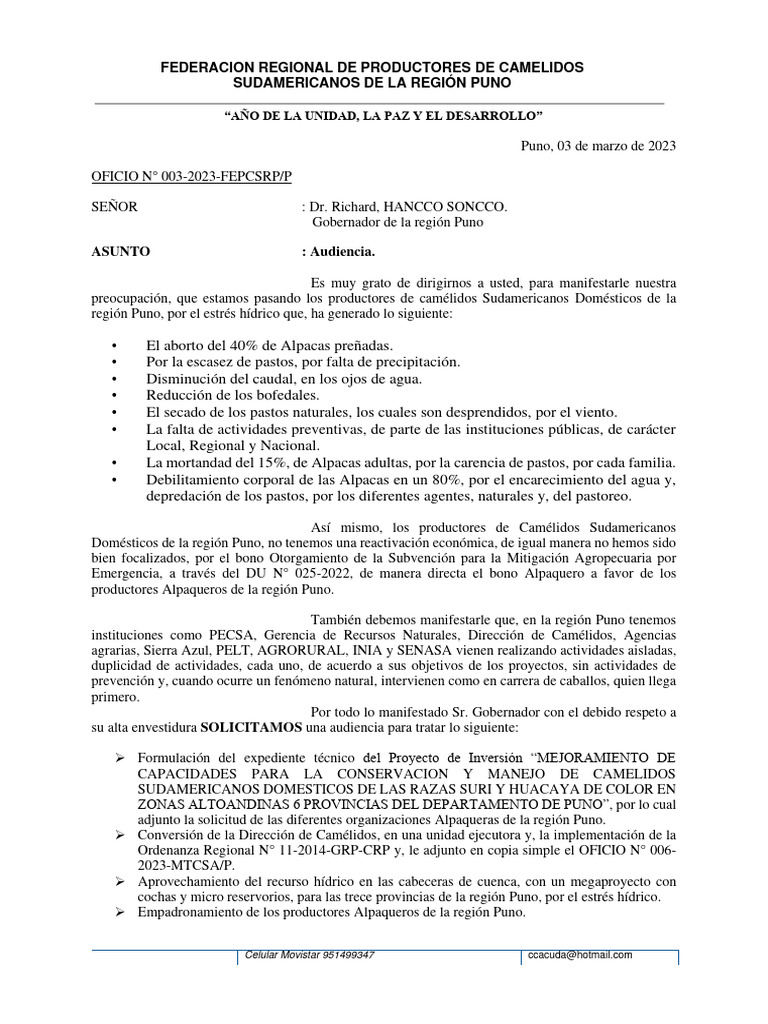 Oficio N° 003-Gober | PDF