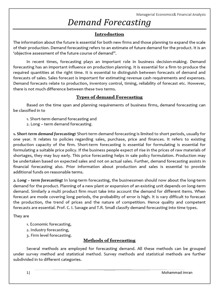 Demand Forecasting in Managerial Economics | PDF | Forecasting | Demand
