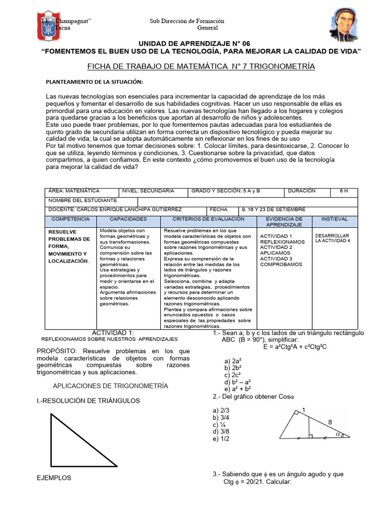 07 - S - 5ab - 3 Mat | PDF | Triángulo | Trigonometría
