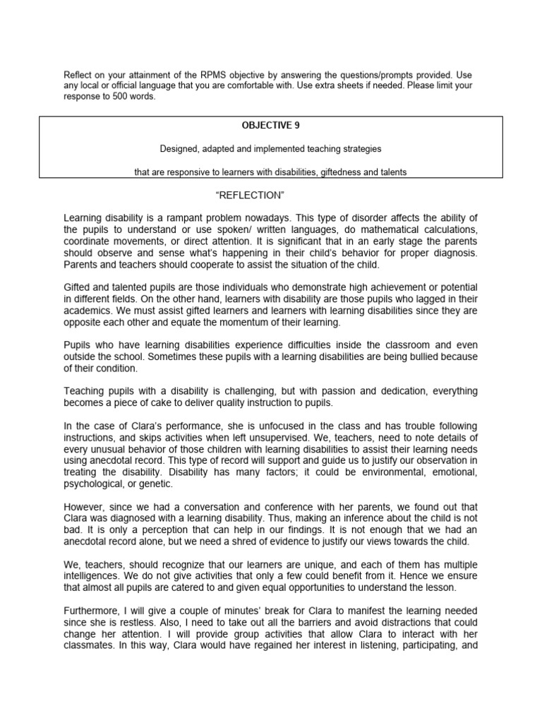 TEACHER-REFLECTION-FORM-FOR-RANKING | PDF | Attention Deficit ...