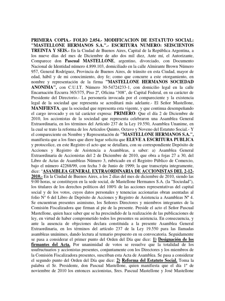 Modificación Estatuto Vigente 09-12-2010 | PDF | Compartir (Finanzas ...