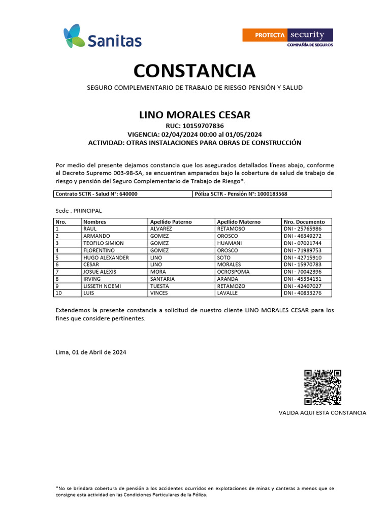 SCTR | PDF | Póliza de seguros | Seguro